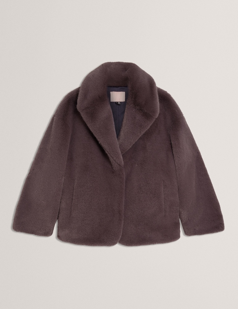 TED BAKER FIELA SHORT FAUX FUR COAT WITH SHAWL COLLAR | Celia Boutique